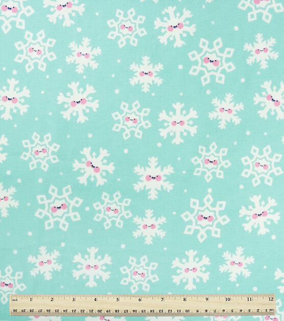 Snowflakes And Dots On Blue Super Snuggle Christmas Flannel Fabric By Pop