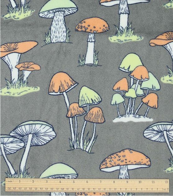 15yds Sew Lush Mushrooms On Gray Fleece Blanket Joann