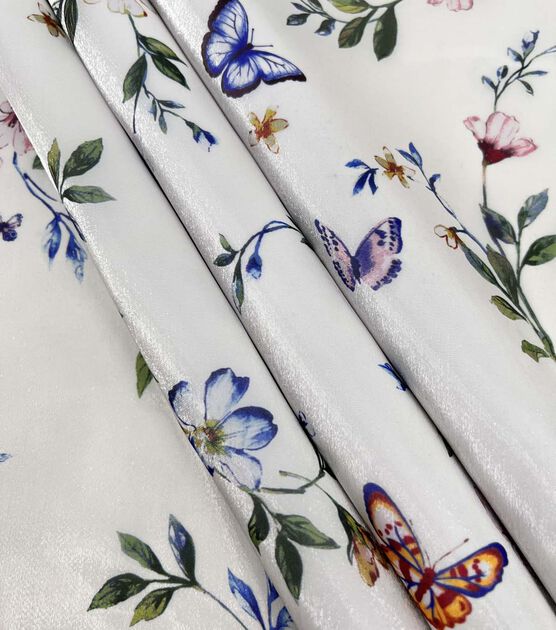Floral Garden With Butterflies On White Shiny Chiffon Fabric Joann