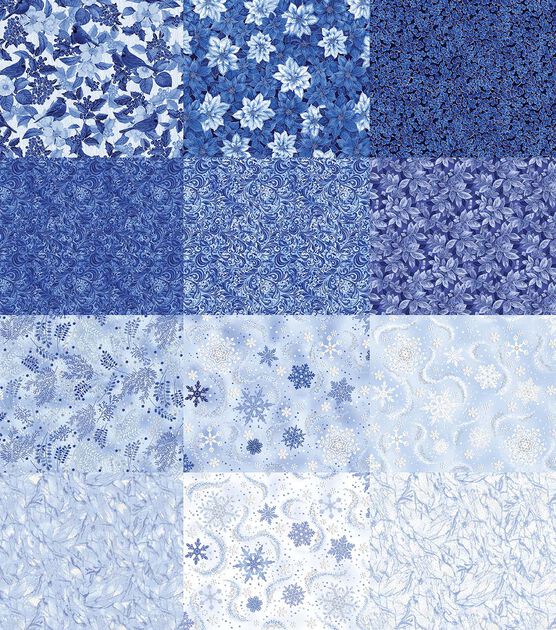 Hi Fashion 18 X 21 Winter Blue Christmas Cotton Fabric Quarters 12ct