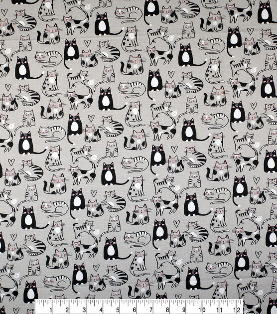 Novelty Cotton Fabric Gray Sketched Cats Joann