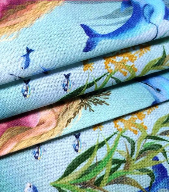 Mythical Mermaids On Blue Novelty Cotton Fabric Joann
