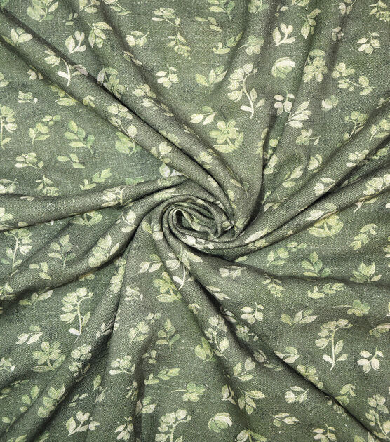 Green Floral Printed Slub Linen Fabric Joann
