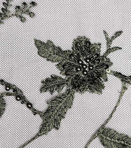 Sage Green Vines On Beaded Mesh Fabric Joann