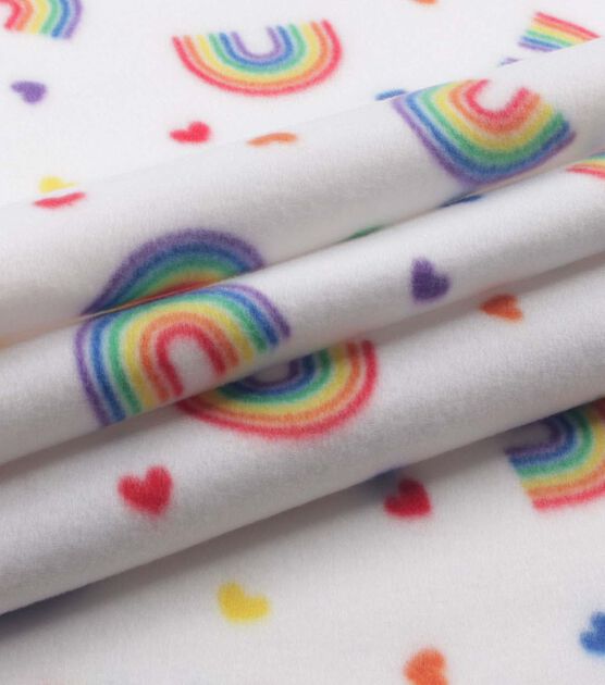 Pride Rainbows And Hearts On White Blizzard Fleece Fabric Joann