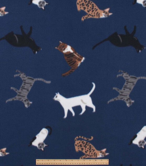 Sitting Cats On Dark Blue Blizzard Fleece Fabric Joann