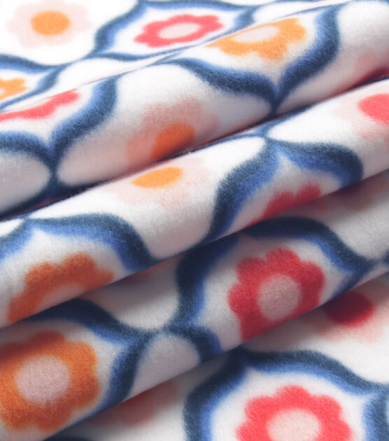 White Mod Geo Floral Blizzard Fleece Fabric Joann