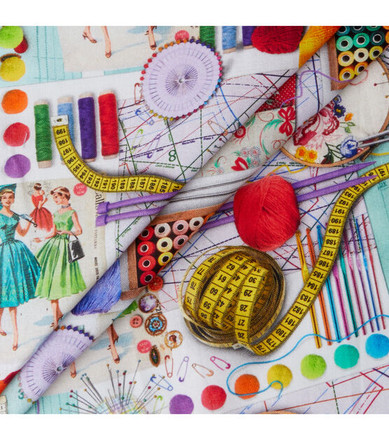 Robert Kaufman Multicolor Craft Table Novelty Cotton Fabric Joann