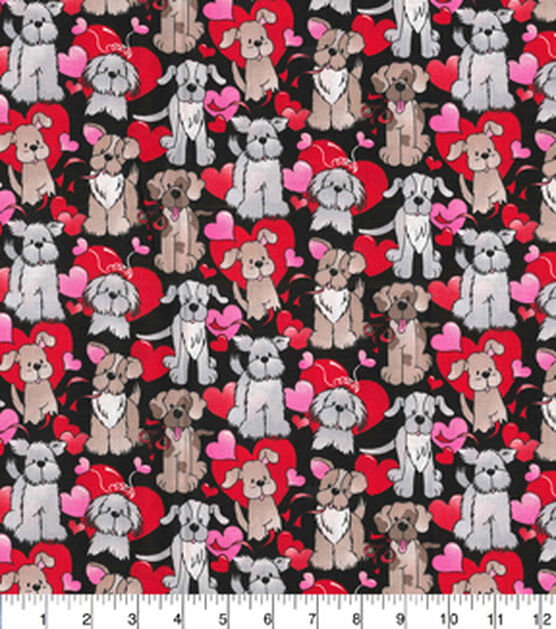 Love A Pup On Black Valentines Day Cotton Fabric Joann
