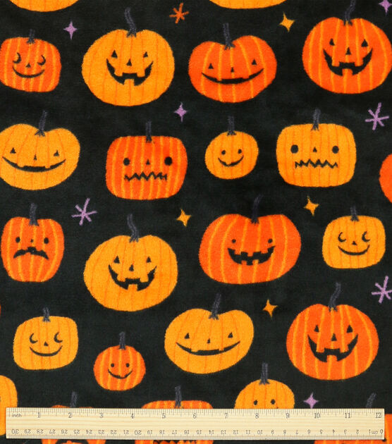 Orange Jack O Lantern Faces Sew Lush Fleece Fabric By Pop Joann