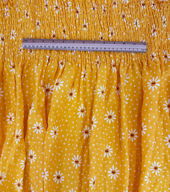 Spring Daisies On Yellow Smocked Bubble Gauze Fabric By Pop Joann