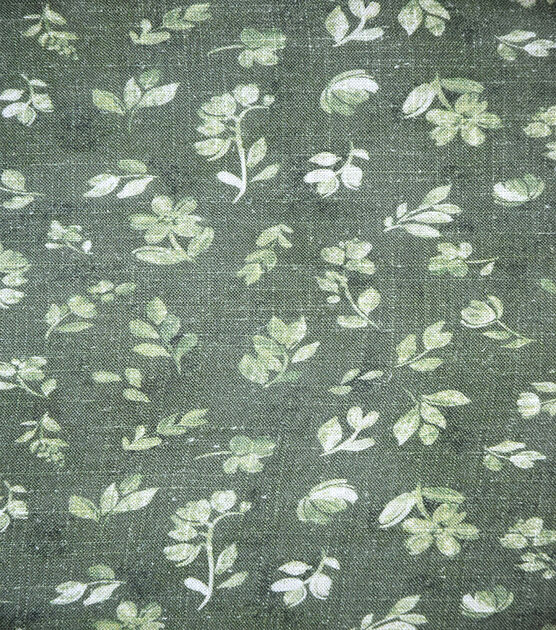 Green Floral Printed Slub Linen Fabric Joann
