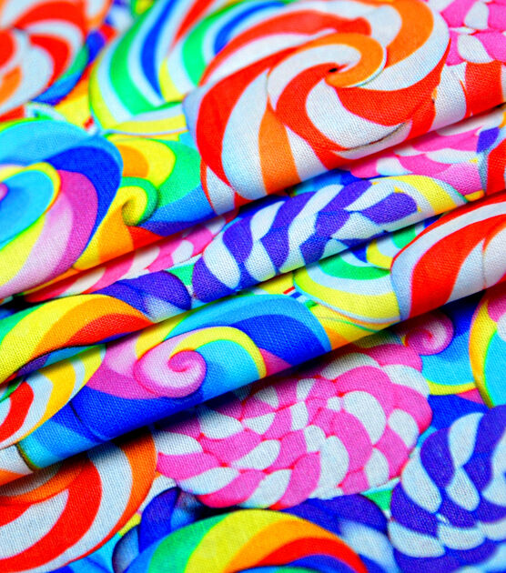 Blue Realistic Lollipops Novelty Cotton Fabric Joann