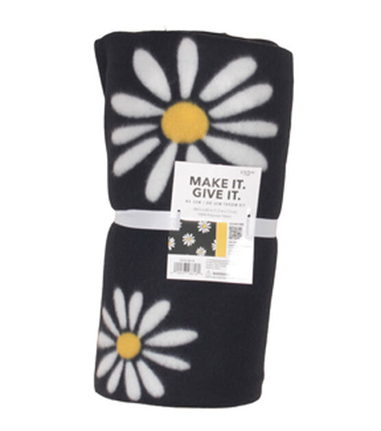 48 Wide Daisies On Black No Sew Fleece Blanket By Happy Value Joann