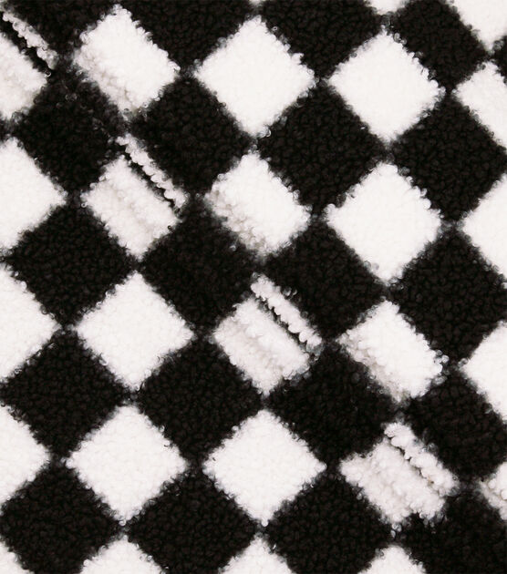 Black And White Check Printed Teddy Fur Sherpa Fleece Fabric Joann