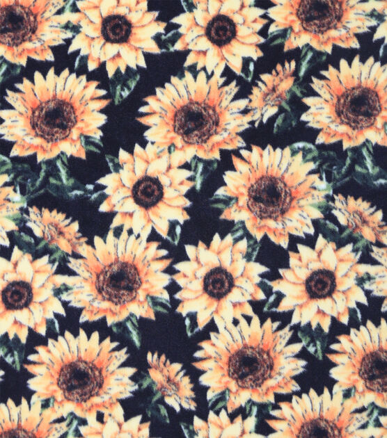 Sketched Sunflowers On Black Anti Pill Fleece Fabric Joann