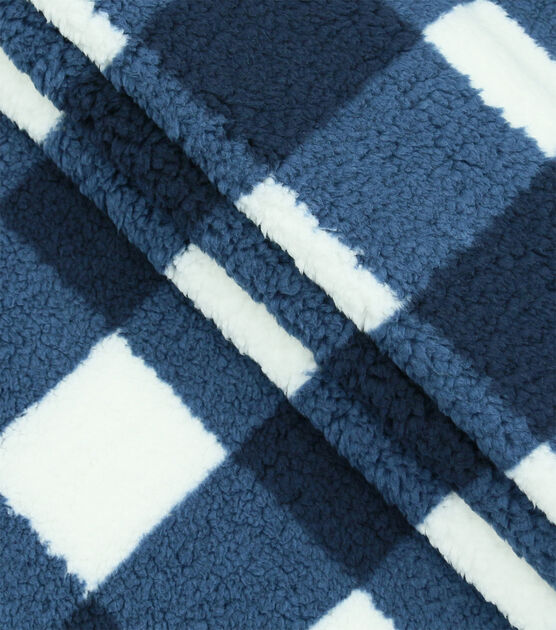 Navy Gingham Sherpa Fleece Fabric Joann