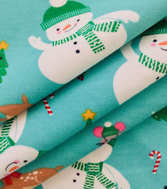 Teal Snowman Interlock Knit Fabric By Pop Joann