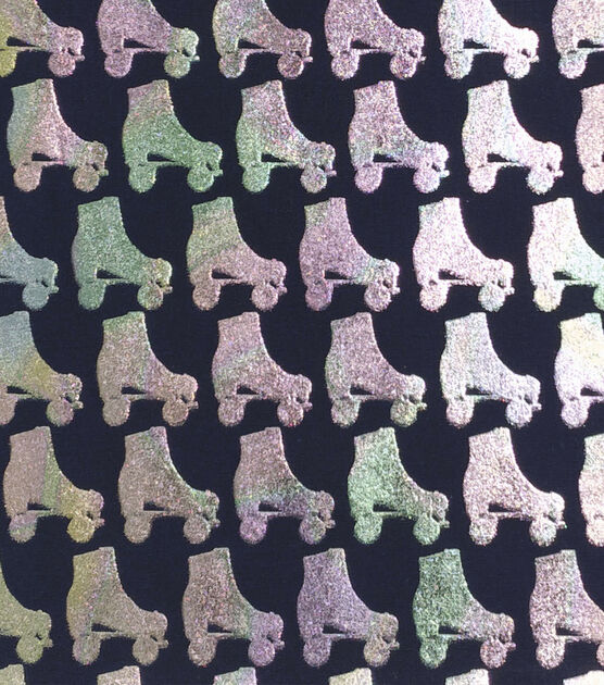 Roller Skates Black Holographic Novelty Foil Cotton Fabric Joann