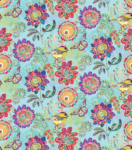 Susan Winget Paisley Florals Birds And Butterflies Premium Cotton Fabric