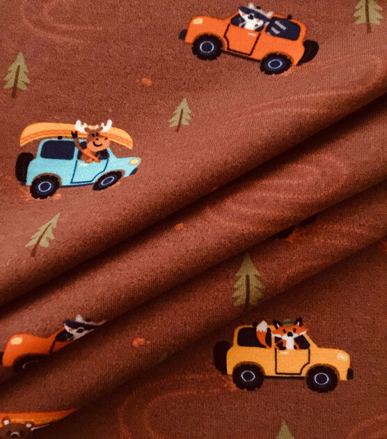 Brown Truck Camping Interlock Knit Fabric By Pop Joann