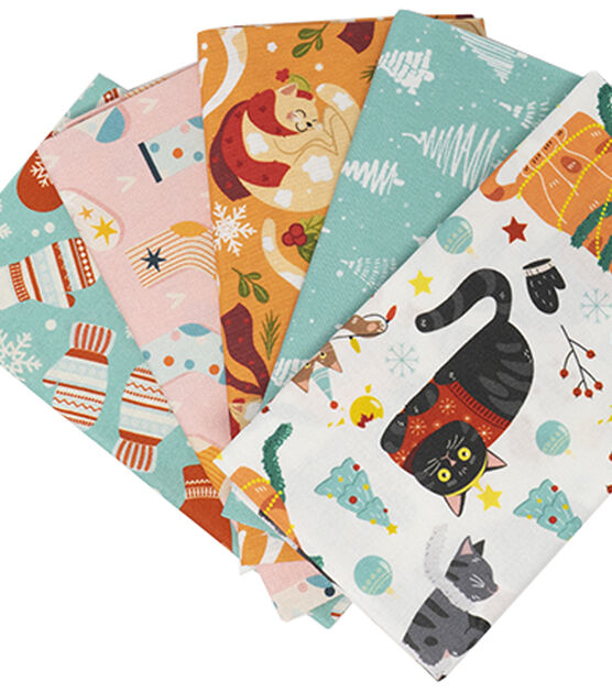 18 X 21 Cats And Icons Christmas Cotton Fabric Quarter Bundle 5pc Joann