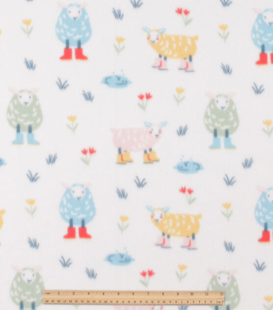 Sheep In Boots On White Blizzard Fleece Fabric Joann