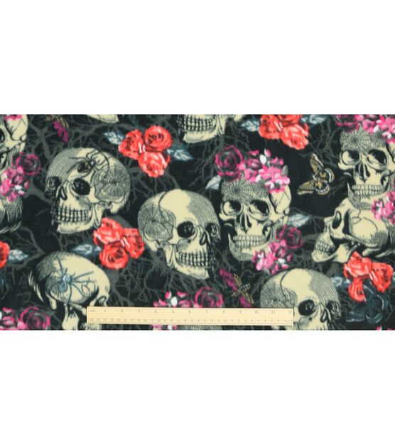 Skull Print With Red Roses Anti Pill Plush Fleece Fabric Joann