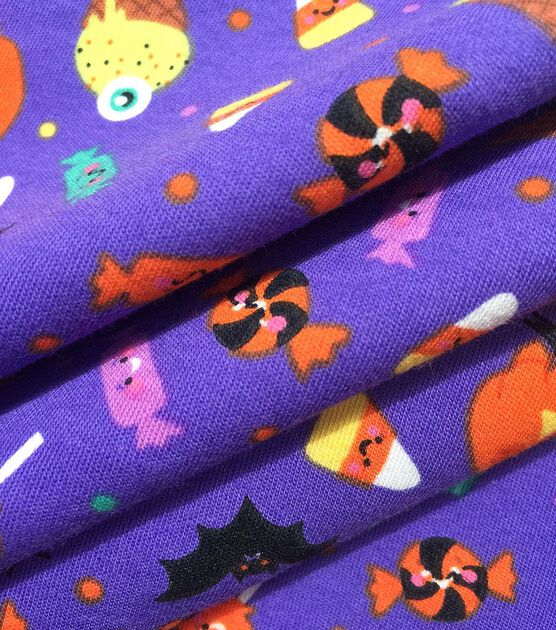 Candy Icons On Purple Halloween Interlock Knit Fabric By Pop Joann