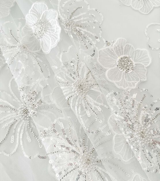 White 3d Hibiscus Mesh Fabric Joann