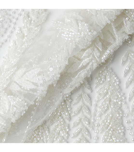 Badgley Mischka White Embroidered Sequin Beaded Mesh Fabric Joann