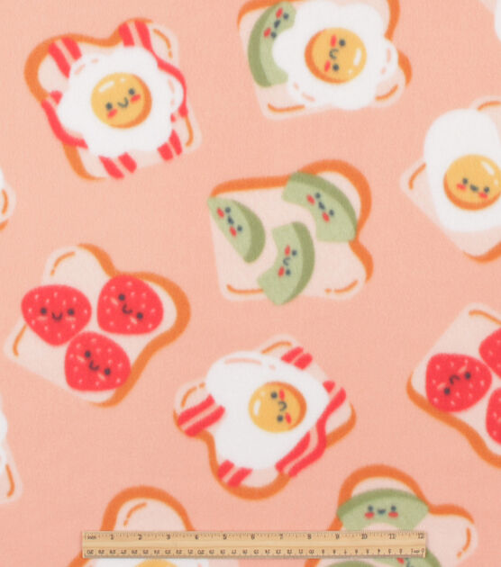 Smiley Breakfast Toast On Pink Blizzard Fleece Fabric Joann