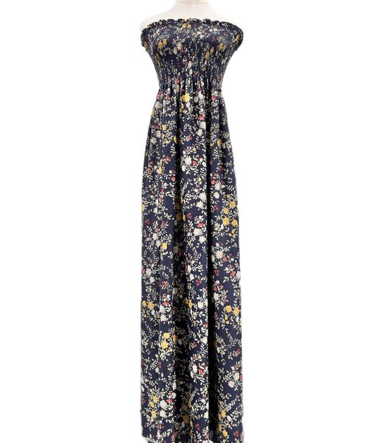 Floral On Navy Smocked Cotton Fabric Joann
