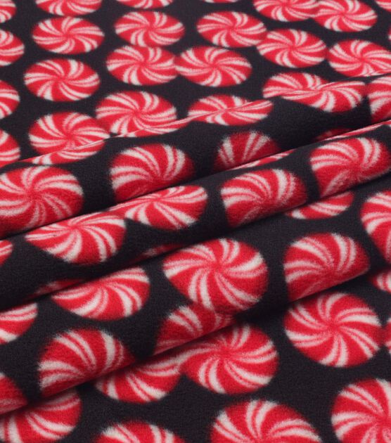Peppermints On Black Christmas Anti Pill Plush Fleece Fabric Joann