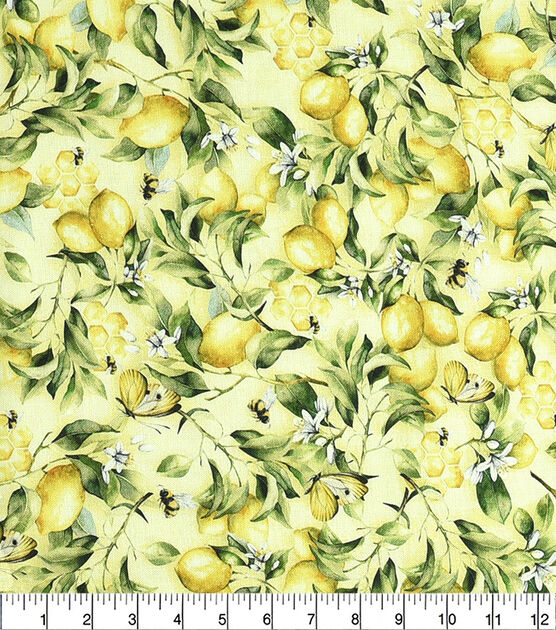 Lemons And Bees Packed Floral Premium Cotton Fabric Joann