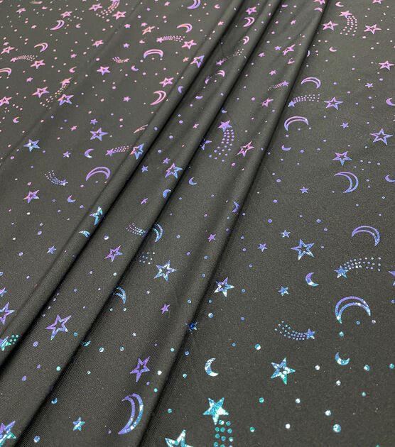 The Witching Hour Iridescent Foil Moonstars Poly Span Halloween Fabric