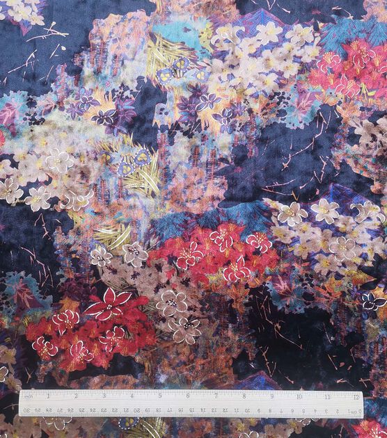 Floral On Black Crushed Velvet Fabric Joann