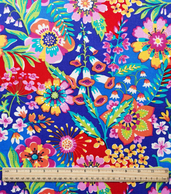 Multicolor Floral On Blue Luxe Flannel Fabric Joann
