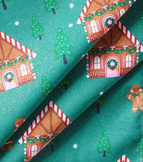 Cookie Bakery On Green Christmas Glitter Cotton Fabric By Pop Joann