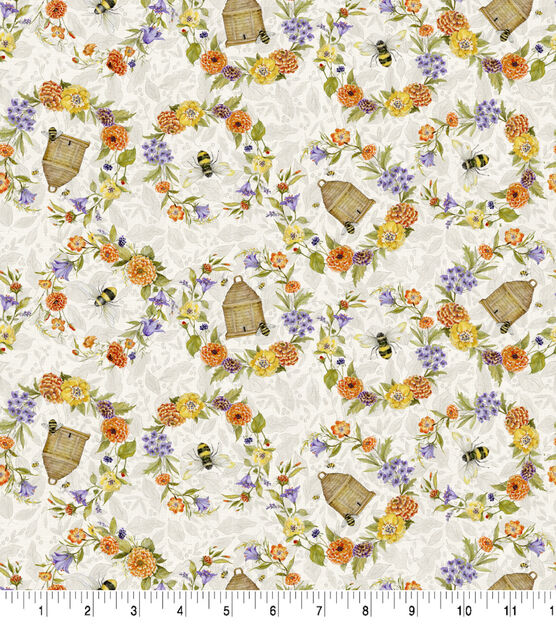 Susan Winget Bees And Fall Wreaths On White Premium Cotton Fabric Joann