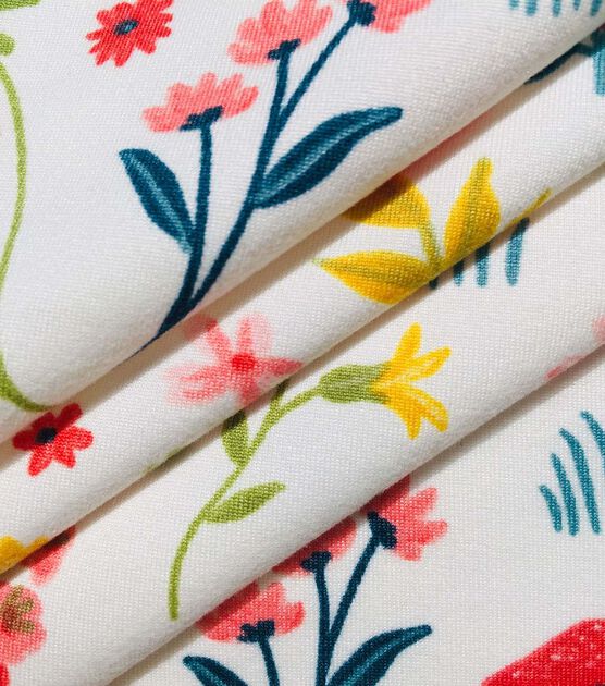 Wildflowers And Mushrooms On White Jersey Knit Fabric Joann