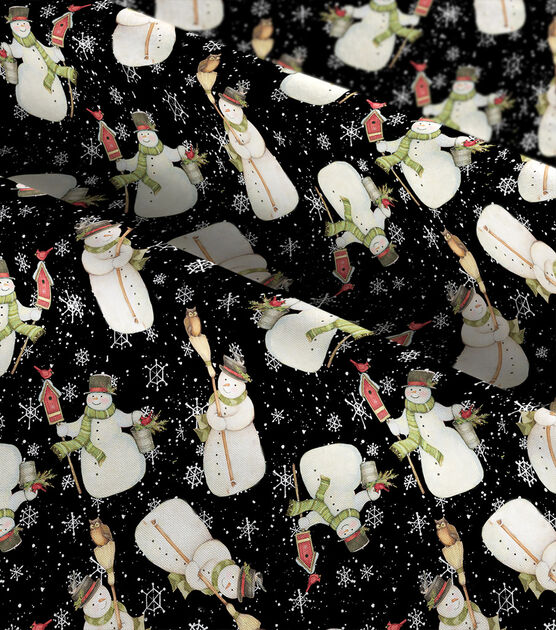 Susan Winget Snowmen Holding Brooms Christmas Cotton Fabric Joann