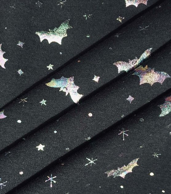 Holographic Bats On Black Halloween Interlock Knit Fabric By Pop Joann
