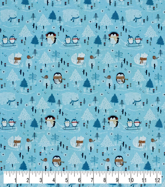 Penguins And Trees On Blue Christmas Cotton Fabric Joann