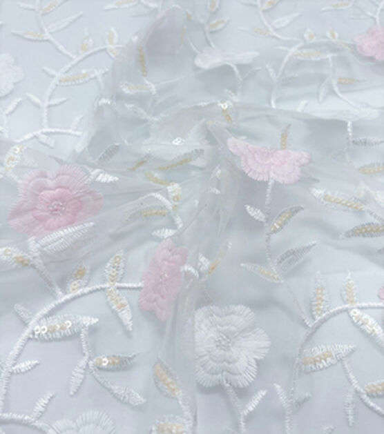 White Floral Embroidered Sequin Mesh Fabric By Sew Sweet Joann