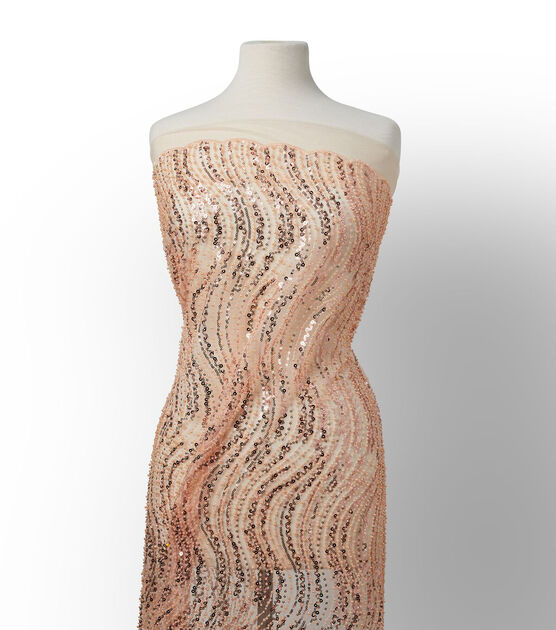 Badgley Mischka Blush Beaded Sequin Mesh Fabric Joann