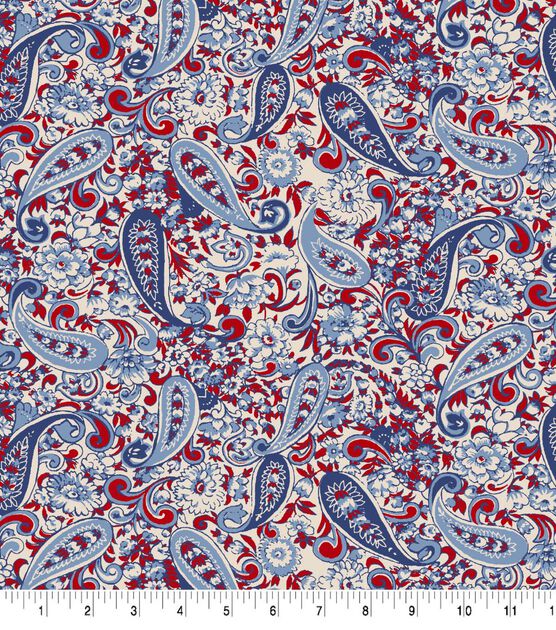 Springs Creative Blue And Red Paisley Cotton Fabric By Keepsake Calico