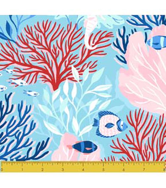 Stitch And Sparkle Colorful Sea World On Bright Blue Cotton Fabric Joann