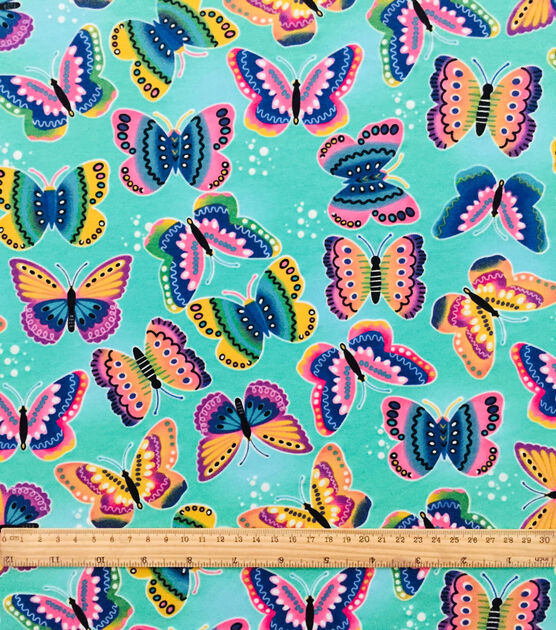 Butterflies On Teal Cotton Interlock Knit Fabric By Pop Joann
