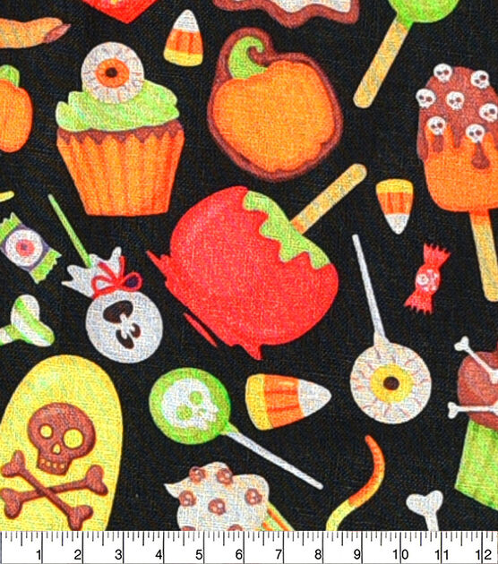 Halloween Candy On Black Cotton Fabric Joann